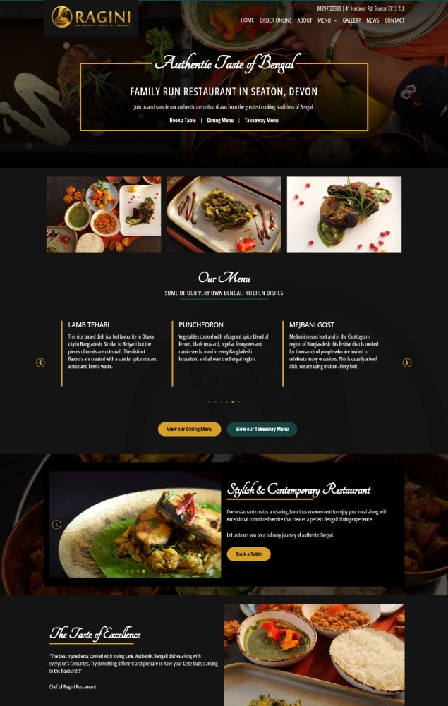 Ragini Restaurant - Restaurant and Takeaway Website - Blaze