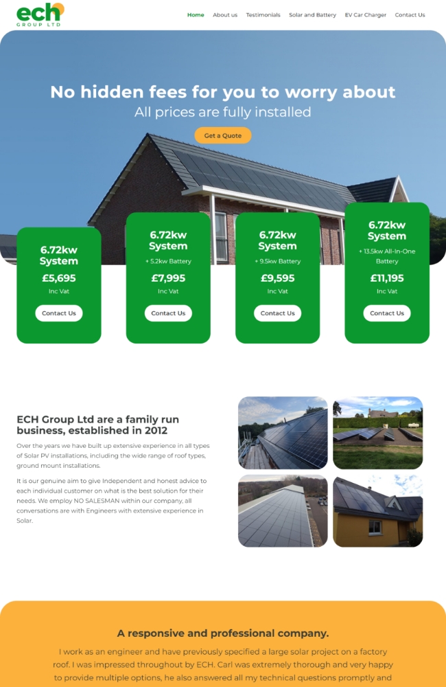 Website for a family run business providing Solar PV installations